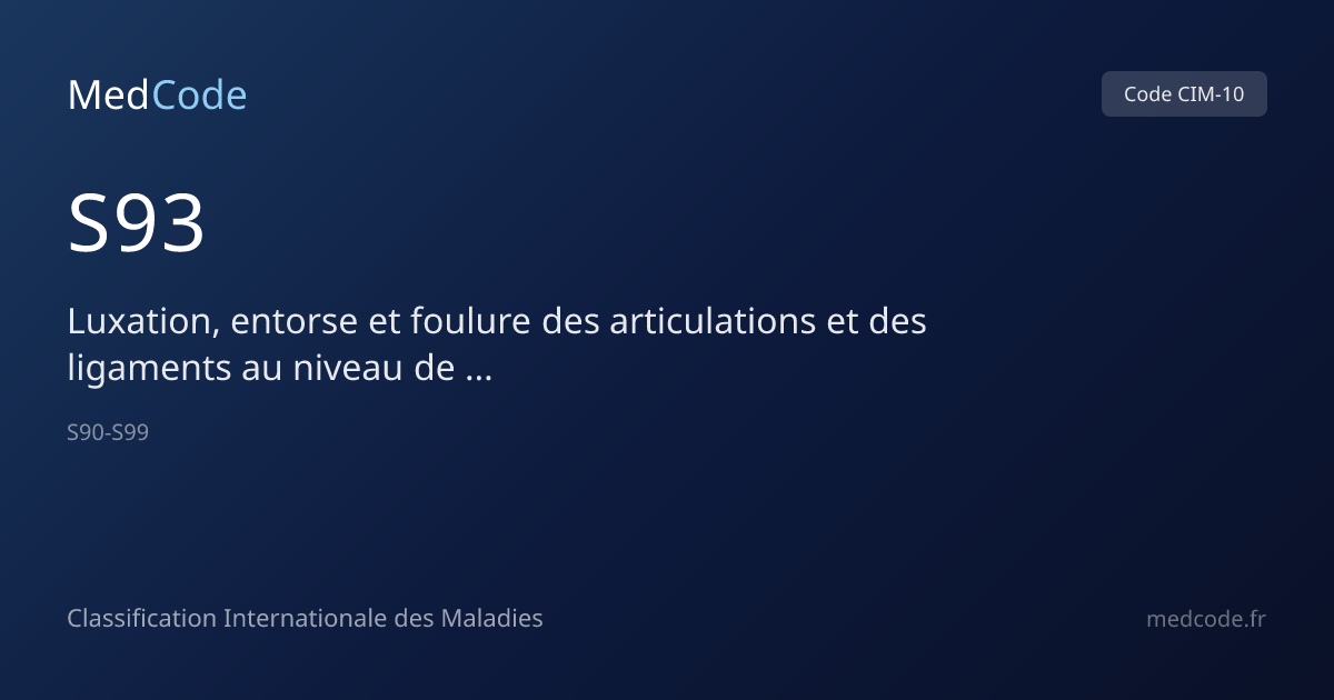 Luxation, entorse et foulure des… (S93) — Code CIM-10 | MedCode